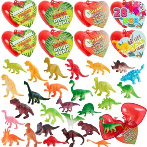 joyin 28 pack valentine day gift for kids, dinosaur toys figures filled hearts with valentine cards for kids classroom exchange party favors, valentine gift exchange, game prizes carnivals gift