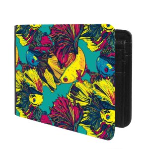 ztion unique desige pattern - colorful betta fish pattern, slim front pocket wallet billfold rfid blocking