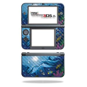 mightyskins carbon fiber skin for nintendo new 3ds xl (2015) - kissing dolphins | protective, durable textured carbon fiber finish | easy to apply, remove, and change styles | made in the usa