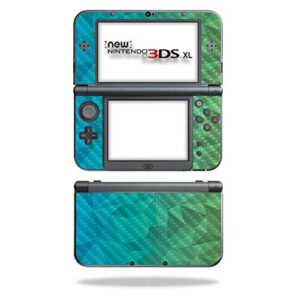 mightyskins carbon fiber skin for nintendo new 3ds xl (2015) - blue green polygon | protective, durable textured carbon fiber finish | easy to apply, remove, and change styles | made in the usa