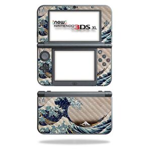 mightyskins carbon fiber skin for nintendo new 3ds xl (2015) - great wave of kanagawa | protective, durable textured carbon fiber finish | easy to apply, remove, and change styles | made in the usa