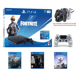 2020 newest playstation 4 fortnite neo versa gaming console bundle - included 3 games (hozion zero dawn, god of war, last of us) w/hesvap charging station dock