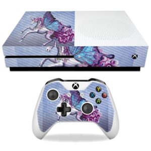 mightyskins carbon fiber skin for microsoft xbox one s - lilac unicorn | protective, durable textured carbon fiber finish | easy to apply, remove, and change styles | made in the usa