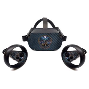 mightyskins carbon fiber skin for oculus quest - black crow | protective, durable textured carbon fiber finish | easy to apply, remove, and change styles | made in the usa (cf-ocqu-black crow)