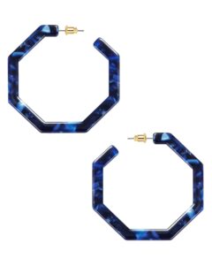 wowshow acrylic resin hoop earrings for women statement fashion geometric octagon earrings (blue)