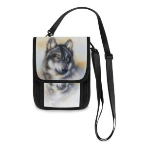 alaza wolf print wild animal painting small crossbody wallet purse cell phone bag rfid passport holder with credit card slots