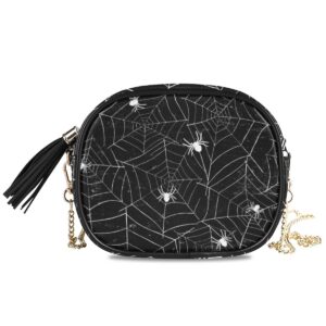 alaza halloween black and white grunge background with spiderwebs cross body fashion chain bag single shoulder pu leather purse for women girls