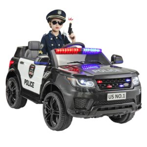 police car ride on tobbi kid car cop car for kids to drive with parent remote 12v big police car toys for boys toddler electric police cars for kids ages 3-6 with lights and siren, black