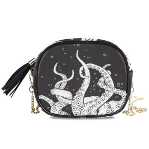 alaza women's octopus tentacles on black cross body bag chain shoulder handbag purse with tassel