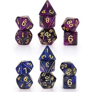 gejoy 14 pieces 7-die dice set polyhedral dice compatible with dungeons and dragons with black pouch