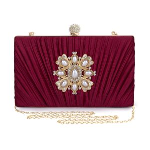 mulian lily m279 evening bag for women, pearl flower wedding evening clutch purse bride floral clutch bag burgundy