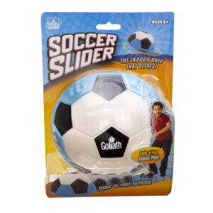 goliath sports soccer slider soft soccer ball shaped foam slider effortlessly glides over smooth surfaces - for indoor game play, blue