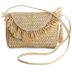 rutledge & king straw crossbody bag - straw bag with handle - straw purse (brown)