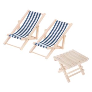 stobok 1:12 mini wooden beach chair, miniature beach chair longue deck chair mini beach chairs mini house furniture miniature adornments for craft dollhouse accessories