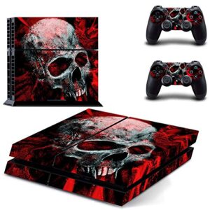 adventure games - skull, white on red - vinyl console skin decal sticker + 2 controller skins set - compatible with playstation ps4 original gaming console systems