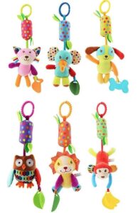 borncare baby crib hanging plush toys with rattle c-clip, with teether 0 to 24 mths