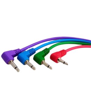 right angle connectors eurorack cables for home recording studio patch bay. premium quality, perfect for semi-fixed connections. kit has 4 cables multi-colored 1&2ft cables. ideal for music producers