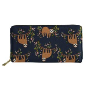 advocator women fashion leather long zipper wallet sloth print clutch bag purse credit card holder