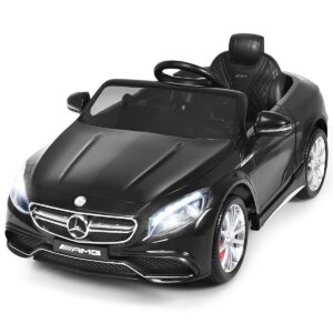 costzon ride on car, 12v licensed mercedes benz battery powered electric vehicle w/remote control, 3 speeds, led lights, music, horn, mp3/usb/tf, ride on power wheel for kids (black)