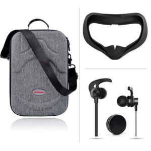 vr face pad face mask + earphones + carrying case 3 in 1 accessories set compatible with oculus quest