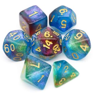 haxtec iridescent glitter dnd dice blue green purple color changing polyhedral d&d dice for rpgs-mermaid