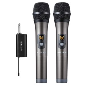 hotec uhf wireless dual handheld microphones with rechargeable 1/4” output mini portable receiver for live performance over pa, mixer, speaker (h-u26c)