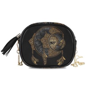 alaza pu leather small crossbody bag purse wallet boho chic golden crescent moon & sun mandala cell phone bags with adjustable chain strap & multi pocket