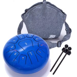 steel panda drum tank drum standard 11 key 11 notes 10 inch percussion instrument with drum mallets and carry bag (10 inch, blue)