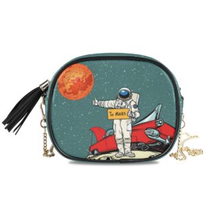 alaza pu leather small crossbody bag purse wallet pop art retro astronaut space cartoon cell phone bags with adjustable chain strap & multi pocket