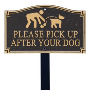 smartsign please pick up after your dog sign for yard | 5.75" x 9.5" aluminum gardenboss statement plaque with 18" black lawn stake, premium/designer, made in usa