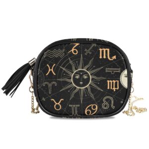 alaza pu leather small crossbody bag purse wallet horoscope circle with zodiac signs sun moon and stars cell phone bags with adjustable chain strap & multi pocket