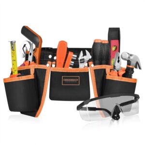 45 pieces kids real tool set construction tool set for kids with tool belt,hand tools,safety gogles,solid tool box-kids learning tool kit for home diy and woodworking, great gift tool kit