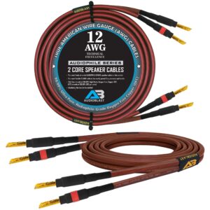 audioblast hq-spk-ap2hd-12awg - 10 foot – 2 core (99.99% ofc) ultra-flexible audiophile speaker cable pair w/eminence gold plated banana plugs - 12 gauge