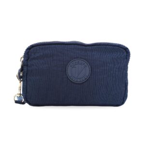 nupouch malibu wristlet three zipper wallet purse, handbag, washed nylon, navy