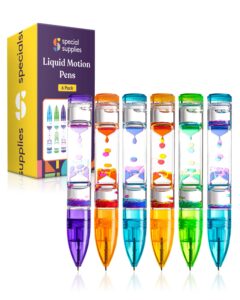 special supplies liquid motion bubbler pens, 6-pack colorful hourglass timer with droplet movement, bedroom, sensory play, cool home or school (pack of 6 pens)