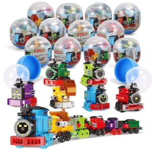 joyin 12 pcs prefilled easter eggs with railway engines building blocks for basket stuffers, easter party favors, egg hunt, classroom events