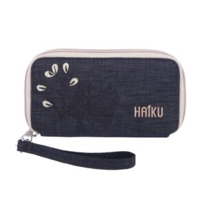 haiku intrepid wallet small and slim wristlet, clutch purse, zip around rfid-blocking credit card holder, black morel, 3.75" h x 7" w x 0.75" d