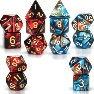 14 pieces 7-die dice set polyhedral dice compatible with dungeons and dragons with black pouch