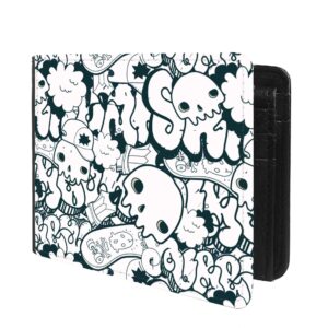 ztion unique desige pattern - skateboard and skull graffiti, slim front pocket wallet billfold rfid blocking