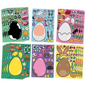 joyin 24 pcs easter mix and match make a face animal stickers with easter egg themed pig, bunny, chicken, cow, sheep, duck party favor supplies, art and craft