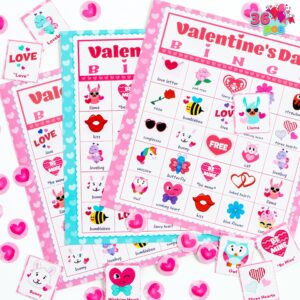 joyin 36 players valentines day bingo cards (5x5) for kids school classroom exchange gift rewards, valentine’s fun party games, indoor family activities