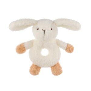 apricot lamb baby bunny rabbit soft rattle toy, plush stuffed animal for newborn soft over 0 months 6 inches, white (brown hands and feet)