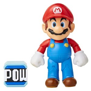 super mario collectible mario 4" poseable articulated action figure with pow accessory