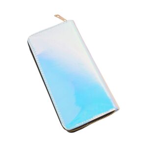 premium holographic smooth vegan leather continental zip around wallet, v1