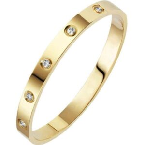 jude jewelers classical plain stainless steel cubic zircon filled bangle bracelet (gold)