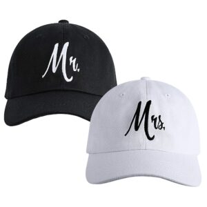 matching mr. & mrs. baseball caps, bridal gifts, newlywed honeymoon wedding gifts black and white