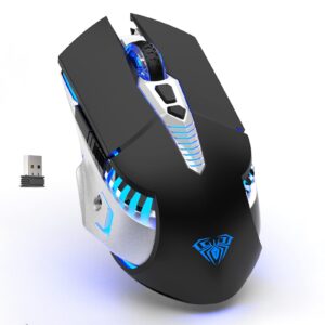 aula sc200 wireless gaming mouse, rechargeable, bluetooth 5.0, rgb led backlit, multi-device, black