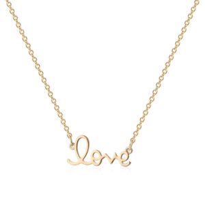 myears women word love necklace gold cursive pendant 14k gold plated simple dainty chain everyday jewelry