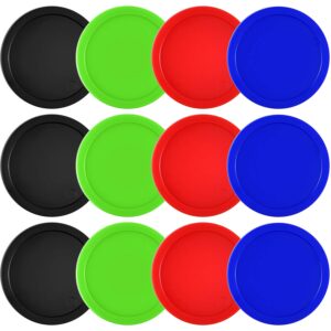 coopay 12 pieces home air hockey pucks 2.5 inch heavy replacement pucks for game tables equipment accessories, 12 grams (red, black, blue, green)