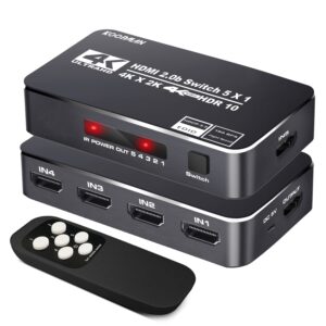 4k hdr hdmi switch, koopman 5 ports 4k 60hz hdmi 2.0 switcher selector with ir remote, supports ultra hd dolby vision, high speed (max to 18.5gbps), hdr10, hdcp 2.2 & 3d